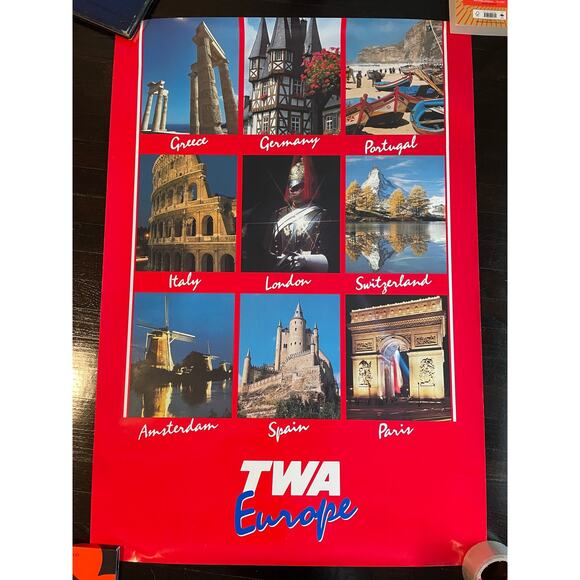 twa | Art | Rare Vintage Twa Airlines Europe 985 Poster 4x25 Very Good ...